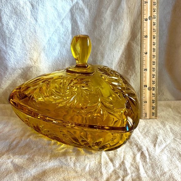 Accents | Vintage Amber Triangle Glass Dish With Lid | Poshmark